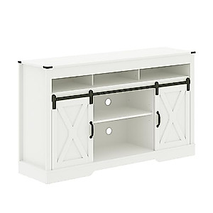 windaze Farmhouse 65+ Inch TV Stand, Entertainment Center with Sliding Barn Doors, White