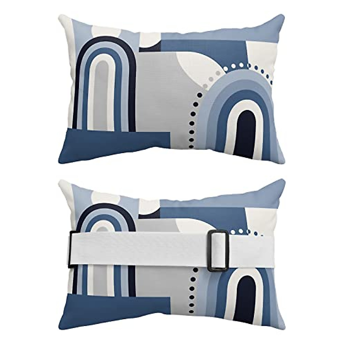 Recliner Head Pillow Ledge Loungers Chair Pillows with Insert Mid-Century Modern Curve Abstract Geometric Blue Gray Lumbar Pillow with Adjustable Strap Patio Garden Cushion for Bench Couch, 2 PCS