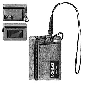 T.CONTACT Lanyard Pouch Coin Purse Wallets Hoodswop Id Holder Keychain Zip Id Case Card Holder Wallet for Men Women Boys Girl Men Change Purses Mens Coin Pouch (Gray, 1.0)
