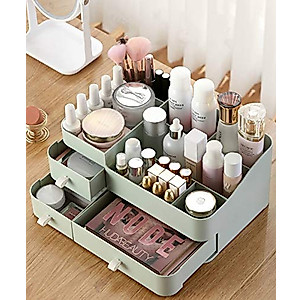 MIUOPUR Makeup Organizer for Vanity, Large Capacity Desk Organizer with Drawers for Cosmetics, Lipsticks, Jewelry, Nail Care, Skincare, Ideal for Bedroom and Bathroom Countertops - Large Green