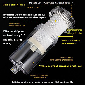 ZHYUUAX 1 Micron Shower Filter, in line Water Filter, Washing Machine Filter System, Composite Carbon Cartridge Double Filtration, Removal of Chlorine and Fluoride-Improve Cough+2 pcs connectors