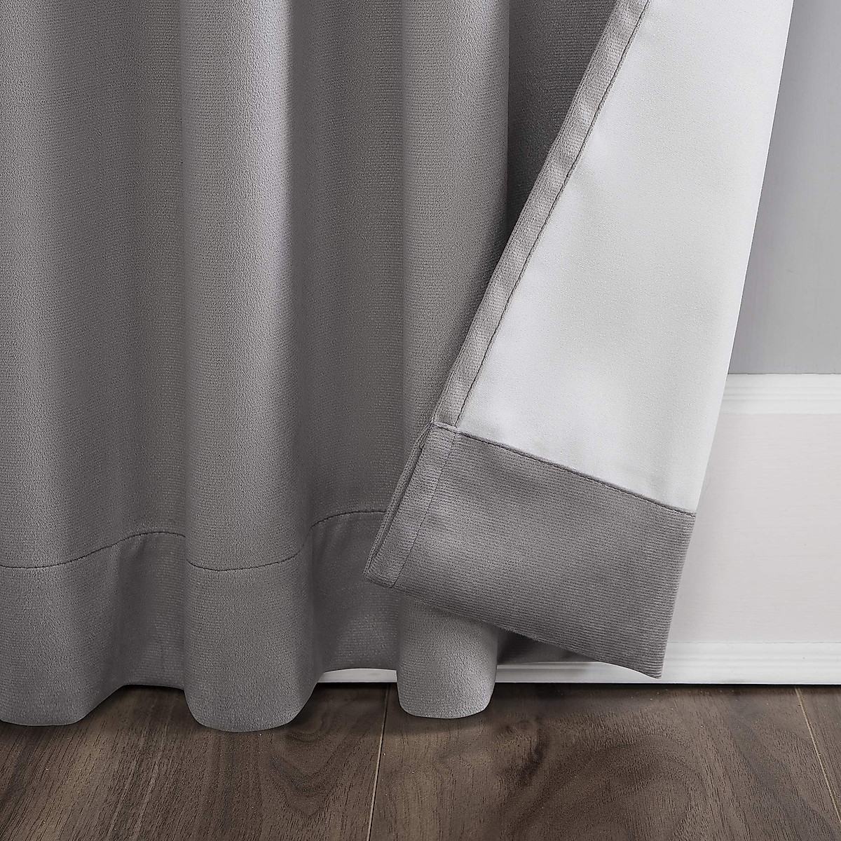 Sun Zero Hampshire Velvet Noise Reducing Thermal Extreme Total Blackout Back Tab Curtain Panel, 50" x 108", Gray