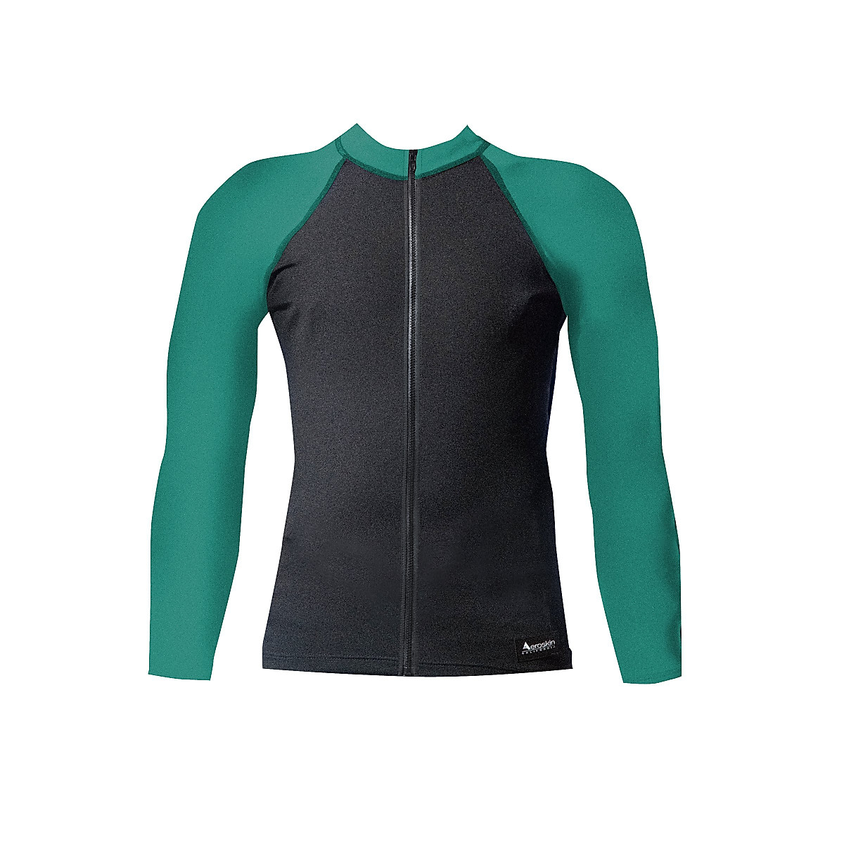 Aeroskin Raglan Long Sleeve Shirt with Color Accents, Fuzzy Collar and Front Zip (Black/Teal, X-Large)