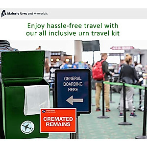 TSA Approved Fly-Safe and Temporary Travel Cremation Urn Kit for Human Ashes - Airline Friendly - 200 Cubic Inch Capacity - Airline-Ready Green Plastic Urn with Included Travel Box