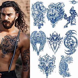 8 Sheet Semi Permanent Tattoos, Waterproof and Long-Lasting 2 Weeks, Plant-Based Ink Realistic Fake Tattoos Stickers for Women Men and Kids (G) Christmas Gift