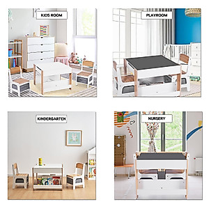 Glaf Kids Table and Chair Set 3 in 1 Wooden Activity Table with Storage Drawer for Toddlers Arts Crafts Drawing Reading Detachable Tabletop for Boys and Girls Home Nursery Playroom, White