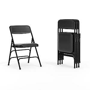 Flash Furniture Hercules Series Metal Folding Chairs for Parties and Weddings, Commercial Event Chairs with Padded Seats, 300-lb. Static Weight Capacity, Set of 4, Black
