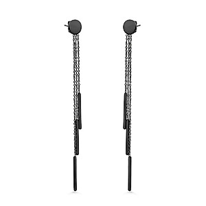 555Jewelry Womens Stainless Steel Chic Stylish Triple Bar Tassel Long Chain Drop Dangle Dangling Earring Pair Classic Fashion Accessory Jewelry Post Nut Earrings, Black