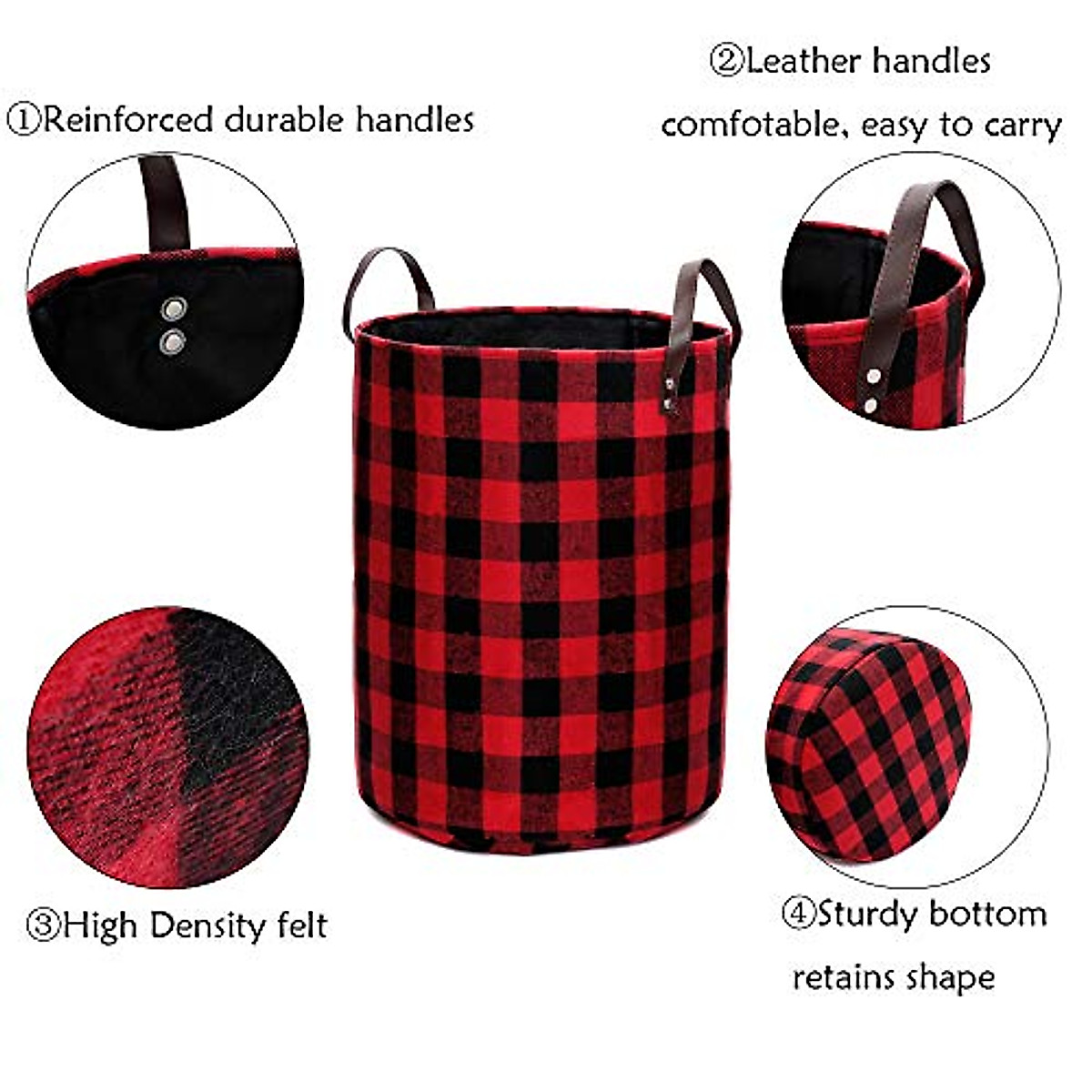 Collapsible Medium Laundry Storage Basket Clothes, Towels, Toys Storage Bin Shelves Organization Decorative Home Organizer, Buffalo Check, Red Black Grid