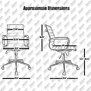 2xhome Modern Office Desk Chair Mid Back Ribbed PU Leather Conference Task Armchair with Swivel Tilt & Adjustable Height, Brown