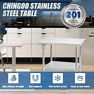 Chingoo Stainless Steel Table 24 x 36 Inches Metal Prep Table with Adjustable Undershelf, Stainless Table for Commercial Kitchen, Outdoor, Restaurant, Hotel & Garage