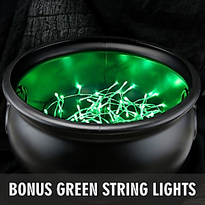Halloween Decorations Outdoor - Halloween Party Decorations - Large Witches Cauldron on Tripod with Lights - Black Plastic Bowl Decor - Hocus Pocus Candy Bucket Decoration for Home Porch Outside
