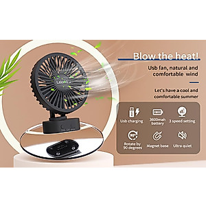 LEIORIO Small Fan Rechargeable,3 Speed Timable Desk Fan with 90° Head Rotation,Small Office Fan for Office,Portable Fan for Indoor,Outdoor,Travel,Energy Efficient Ultra Usage Time Quiet Fan