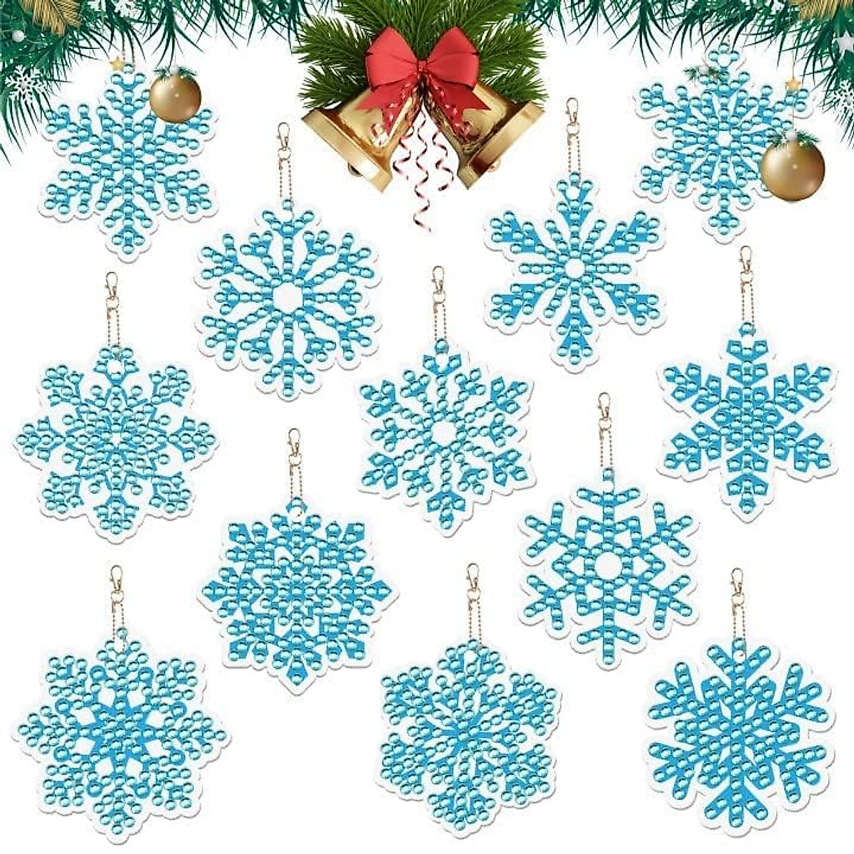 clothmile 12 Pieces Snowflake Diamond Painting Keychains Kit DIY Diamond Art Keychains Winter 5D Full Drill Diamond Painting Hanging Ornament Silver Rhinestone Pendants for Holiday Party Supplies