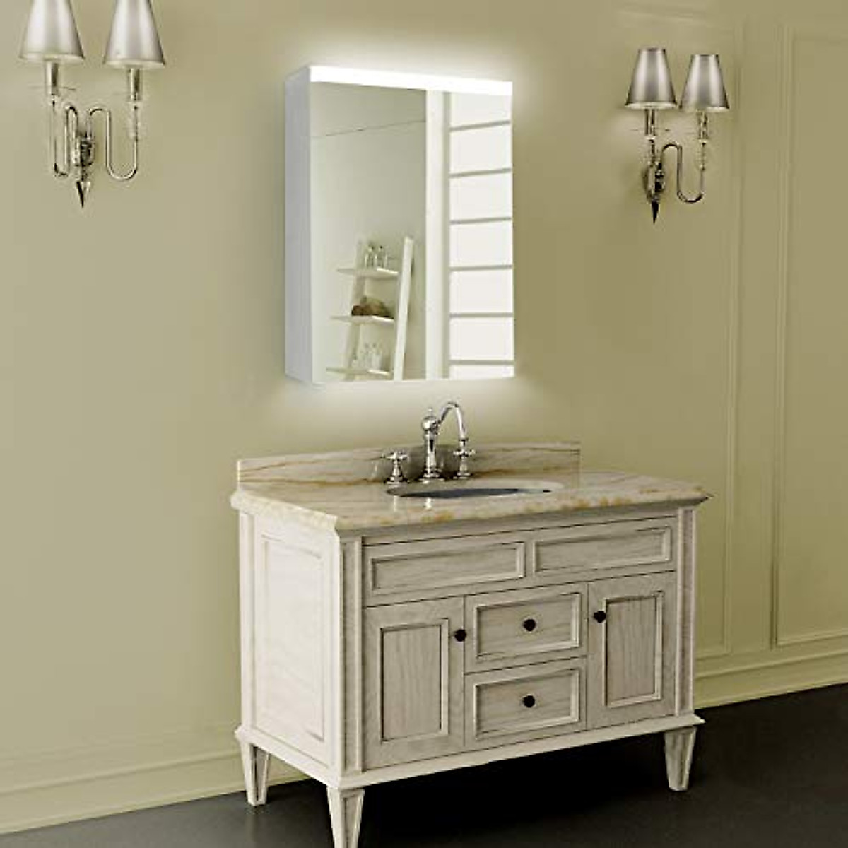 ExBrite 24''x 30''LED Lighted Bathroom Medicine Cabinet with Mirror,Surface Lighted Medicine Cabinet,Dimmable,Adjustable Shelves,Intelligent Switch Medicine Cabinet, Aluminum Frame,Hinge On Left Side