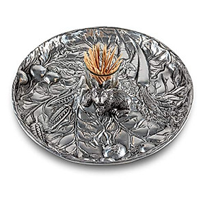 Arthur Court Aluminum Metal Rabbit Bunny Pattern Tidbit Cheese Hors d'oeuvres Tray with Glass for Toothpick - Durable Metal Silver Easter Entertaining 10.5 inch Diameter x 2.5 inch Tall