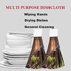 Boccsty Glasses of Red and White Wine Hanging Kitchen Towels 2 Pieces Grapes Wooden Dish Cloth Tie Towels Hand Towel Tea Bar Towels for Bathroom Farmhouse Housewarming Tabletop Home