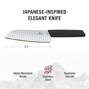 Victorinox 6.9053.17KB Swiss Modern Santoku Knife for General-Purpose Slicing, Dicing, Mincing, and Everything In Between Fluted Edge Blade in Black, 6.7 inches