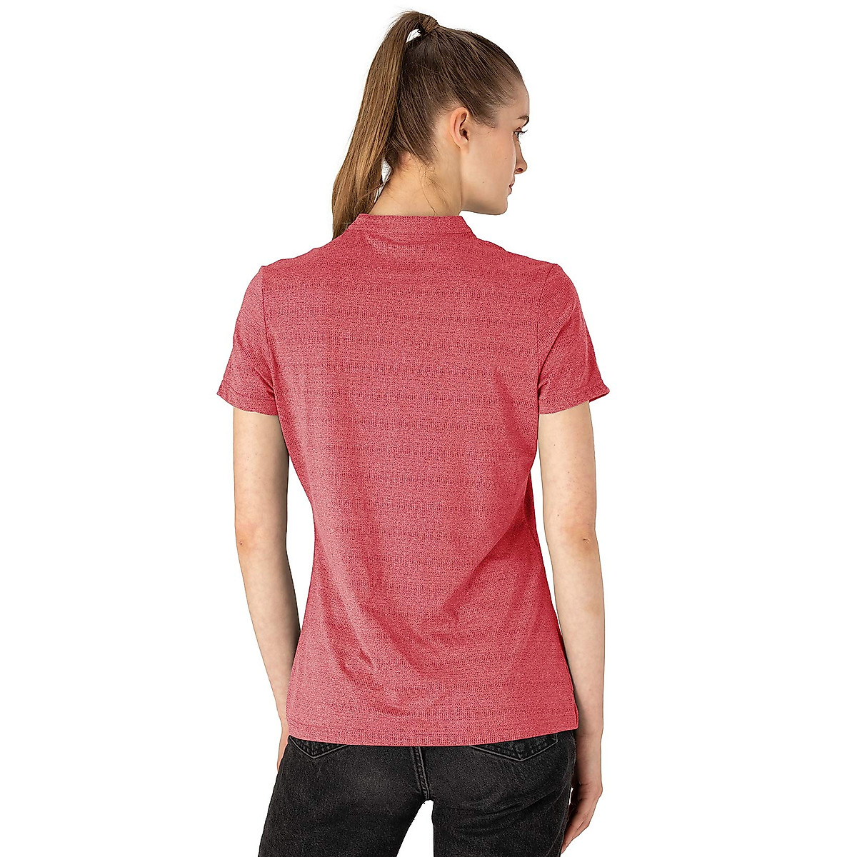 YSENTO Women's Dry Fit Golf Polo Shirts Short Sleeve V Neck Collarless Athletic Activewear Shirts Shirts Red S