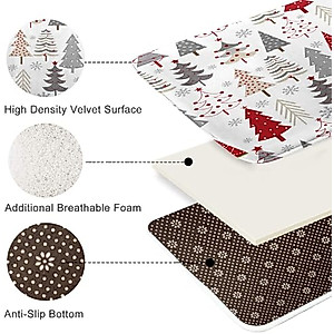 ArtSocket Bathroom Rugs and Mats Set 3 Piece, Christmas Trees Red Doodle Holly Absorbent Microfiber Memory Foam Bath Mat Machine Washable Bathroom Floor Mats