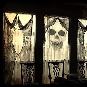 Linkbro (48 x 240 in.) Halloween Creepy Cloth, Spooky Giant Cheese Cloth Tapestry for Halloween Party Supplies Decorations Outdoor Yard Home Wall Decor, Black