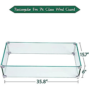 Fire Pit Glass Wind Guard,29” x 13” x 6” Rectangular Clear Tempered Glass Wind Guard ，Fire-Resistant Wind Screens Kit 5/16inch Thickness for Series 401/403 Outdoor Propane Fire Pit Tables.