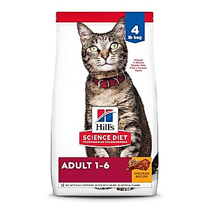 Hill's Science Diet Adult 1-6, Adult 1-6 Premium Nutrition, Dry Cat Food, Chicken Recipe, 4 lb Bag