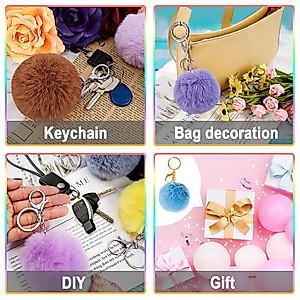 BQTQ 18 Pieces Pom Pom Keychain Rabbit Faux Fur Pom Pom Balls Keychain Fluffy Pom Pom with Keychain Hooks for Women Girls Bag Accessories (18 Bright Colors)