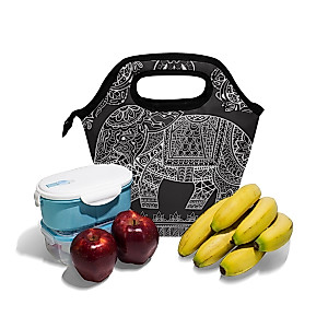 Lunch Bag Tote Ethnic Elephant Lunch Box Neoprene Insulated Gourmet Tote Cooler Warm Pouch For Teens Girls Boys Women Men