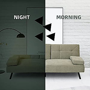 Opoiar Futon Sofa Bed, Modern Convertible Armrests Sleeper Couch with 2 Cup Holders,Loveseats Couch for Compact Space,Studio,Apartment,Office,Living Room,Bed Room,Sage Grey (800LBS)