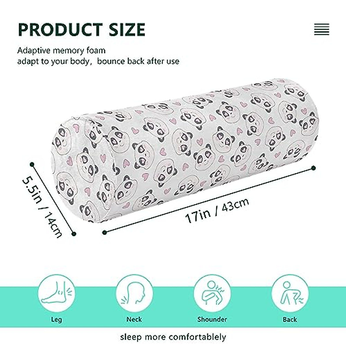 Vnurnrn Panda Neck Support Pillow Round Neck Roll Bolster Cylinder Pillow Cervical Pillows Knee Pillow for Leg Knee Back Head Support for Bedroom Camp Work Women Men