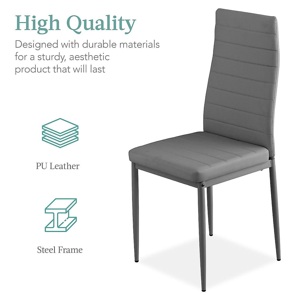 Best Choice Products 5-Piece Glass Dining Set, Modern Kitchen Table Furniture for Dining Room, Dinette, Compact Space-Saving w/Glass Tabletop, 4 Upholstered PU Chairs, Metal Steel Frame - Gray