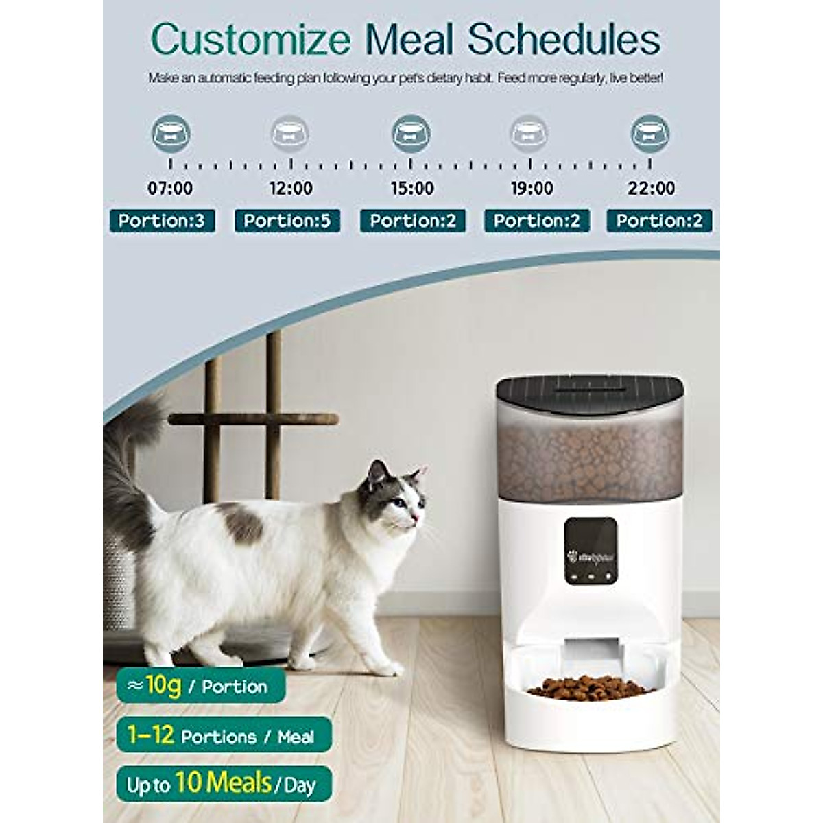 VavoPaw 7L Automatic Cat Feeder, WiFi Enabled Smart Food Dispenser for Cats, Dogs & Small Pets with APP Control, Programmable Timer, Voice Recorder and Portion Control Up to 10 Meals per Day, White
