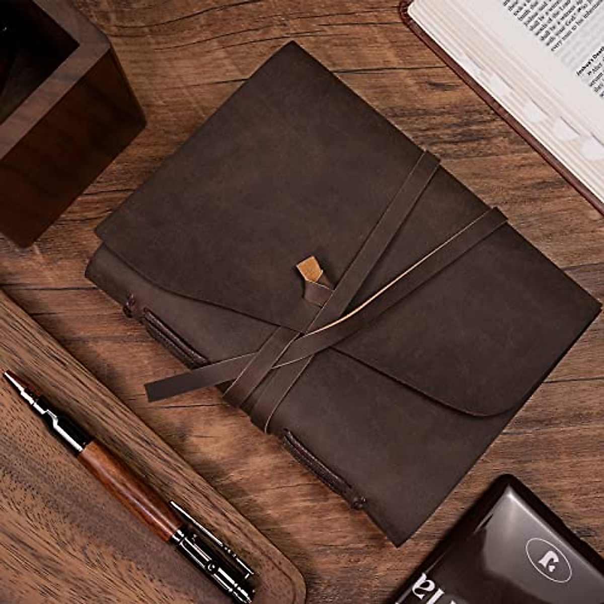 SHALORY Leather Journal Notebook for Men and Women - 5x7 inches Leather Bound Daily Notepad-300 Kraft Lined Pages Leather Notebook for Business, Travel, Diary, Sketchbook Gift. (5"x 7", Dark Brown)