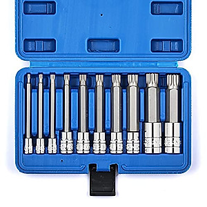 MIXPOWER 10 Piece Spline Tip Bit Socket Set, M-Type, S2 and Cr-V Steel, Extra Long 4'' Length, M4-M18, XZN Triple Square Spline Bit Socket Set