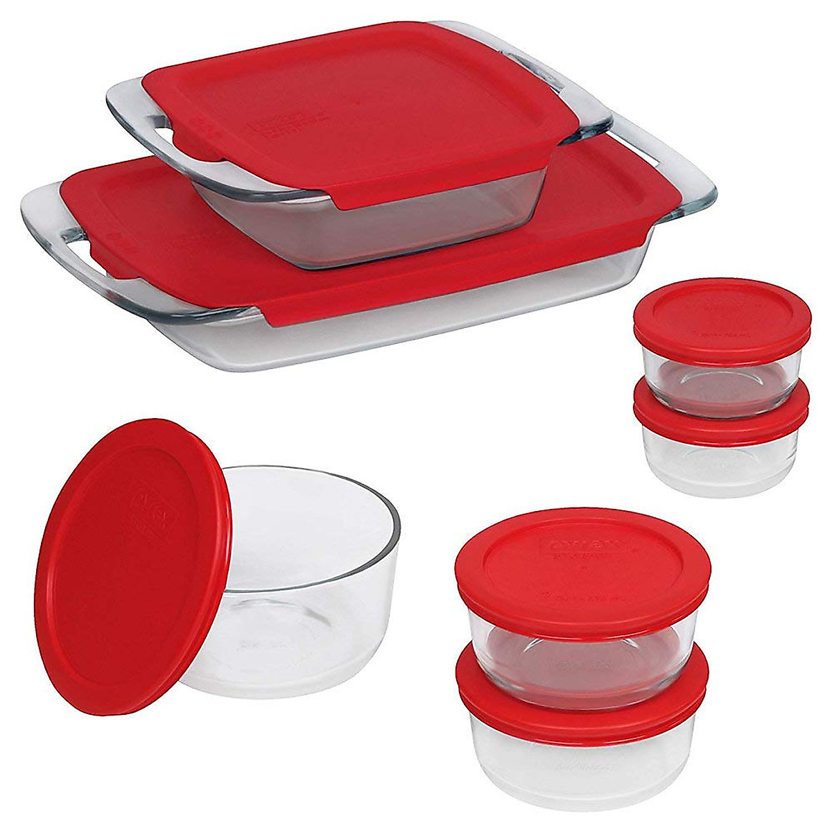 Pyrex Easy Grab 14-Piece Glass Baking Dish Set with Lids, Glass Food Storage Containers Set, Non-Toxic, BPA-Free Lids, Bakeware Set