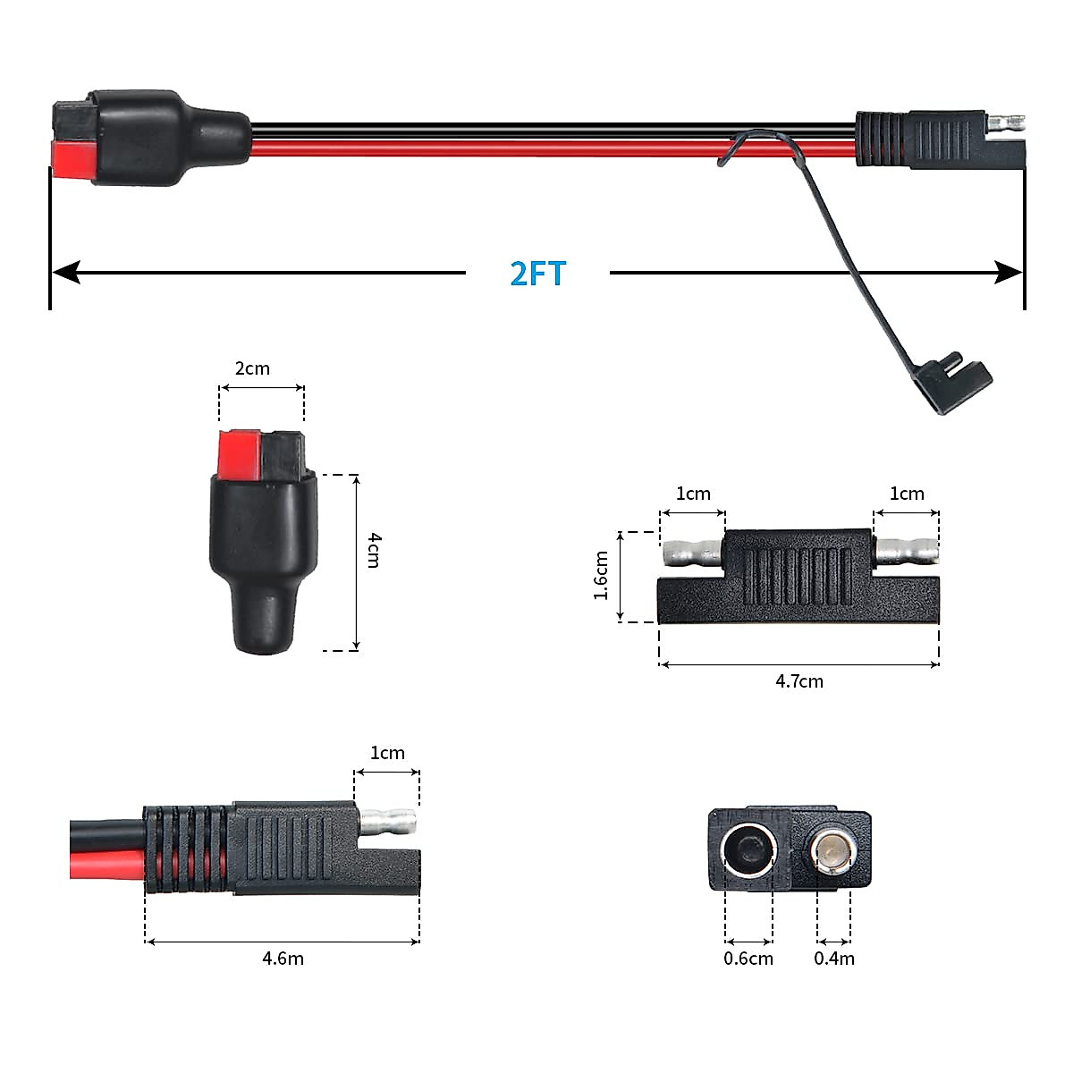GODPEE Anderson Connector to SAE 12AWG 2FT Extension Cable with Polarity Reverse Adapter for Cars Solar Panel Portable Battery