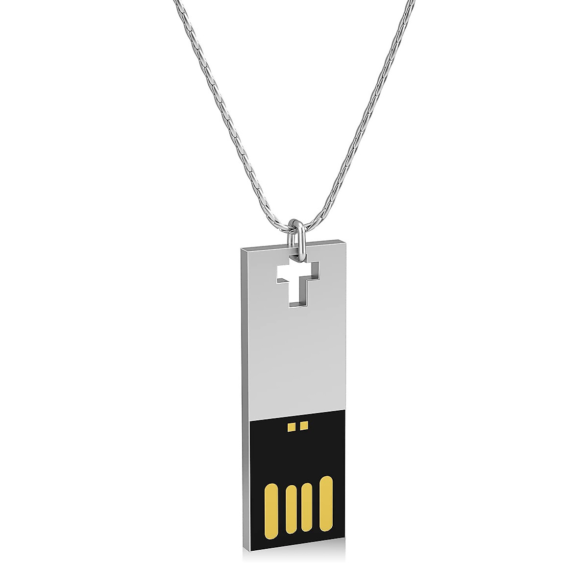 USB Flash Drive- Thumb Drive Memory Stick Pen Drive 32GB Necklace Metal Style Keychain Design (32gb, Silver)