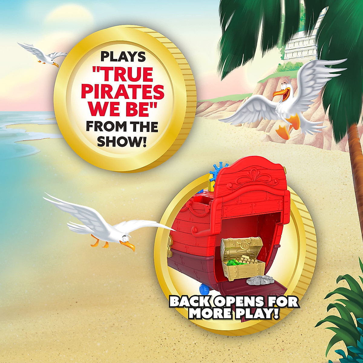 Disney Junior Mickey Mouse Funhouse Treasure Adventure Pirate Ship with Bonus Figures, 18-Piece Toy Figures and Playset, Kids Toys for Ages 3 Up, Amazon Exclusive by Just Play