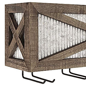 Autumn Alley Rustic Barn Door Wine Rack with Glass Storage - Country Home Decor Rustic Farmhouse for Kitchen, Dining Room – Wood and Metal Wine Wall Mount Storage – Holds 5 Bottles, 4 Stemmed Glasses