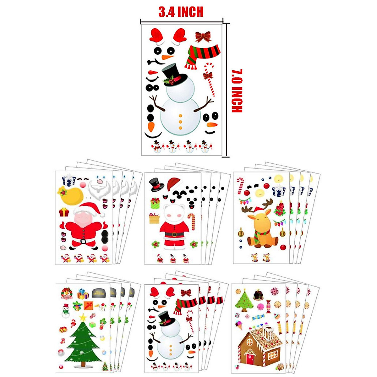 Make Your Own Christmas Stickers for Kids Christmas Make a Face Stickers Kids Arts Crafts Adhesive Sticker Decals Holiday Party Decorative Gifts Christmas Stocking Stuffers 24 Packs (Christmas)