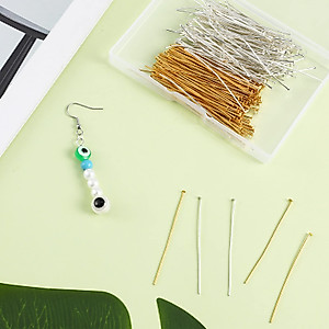 KINBOM 300pcs Straight Head Pins for Jewelry Making Assorted, 2inch Long End Head Pins Silver and Gold Jewelry Pins for Beads for DIY Crafts Earring Bracelet Necklace Pendant Supplies (Flat Head Pin)