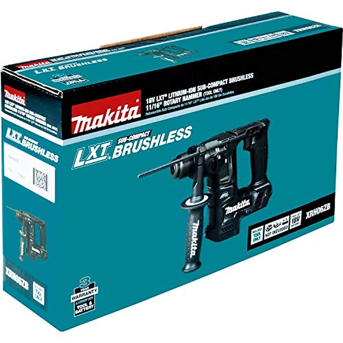 Makita XRH06ZB 18V LXT Lithium-Ion Sub-Compact Brushless Cordless 11/16" Rotary Hammer, Accepts Sds-Plus Bits, Tool Only