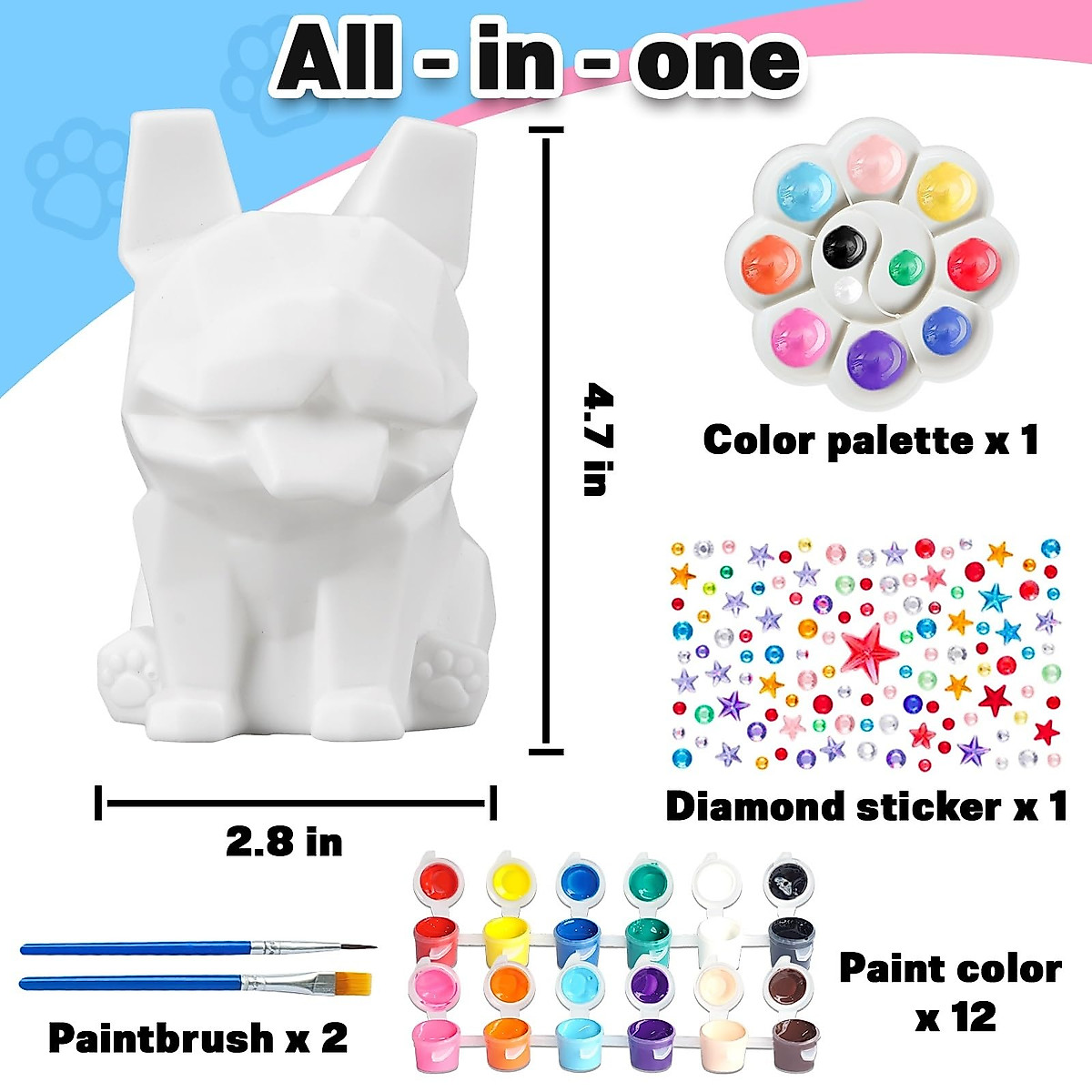 FUNZBO Paint Your Own Dog French Bulldog Lamp Kit - Arts and Crafts Supplies Puppy Painting Kits for Kids Teens Adults, DIY Night Light Toys for Toddlers Girls Boys Birthday Easter Holiday Gifts