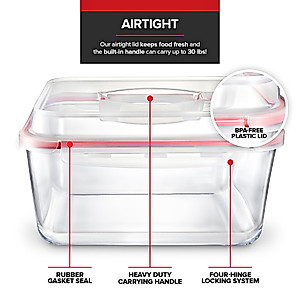 28 Cup Extra Large Glass Storage Container with Lid (220 Ounces), Oven Safe Large Glass Container with Handle, Large Glass Food Storage Container with Airtight Locking Lid with Handle, Freezer Safe