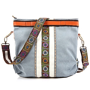 Women Canvas Crossbody Bag Shoulder Bag, Vintage Heavy-duty Tote Handbag (Light Blue) Medium
