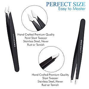 Tweezer Set 4-Piece for Men & Women - Professional Edge and point for Ingrown Hair,Eyebrow, Splinter, Facial & Blackhead Removal - Stainless Steel tweezers (Black)
