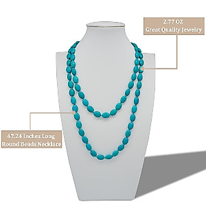 Jane Stone Funky Oval Shape Necklace Turquoise Double Strand Layers Cluster Necklace Pendant Bib Jewelry (Turquoise)
