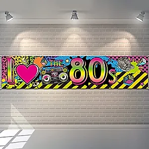 80s Party Decorations I Love 80s Banner, 1980s Hip Hop Sign Backdrop Photo Booth Birthday Party Supplies, 70.8 x 15.7 Inch