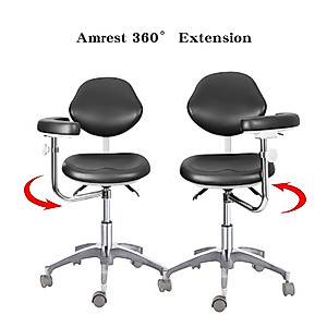 SFKLYU Dental Medical Chair, Dental Assistant Chairs with 360 Degree Rotation Armrest PU Leather Height Adjustable Doctor Chair for Clinics, Dental, Offices, Labs,Black,57~75CM